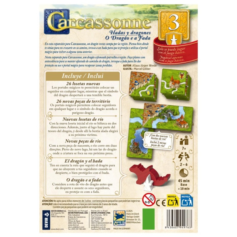 Carcassonne Dragões e Fadas – Expansão 3 Devir